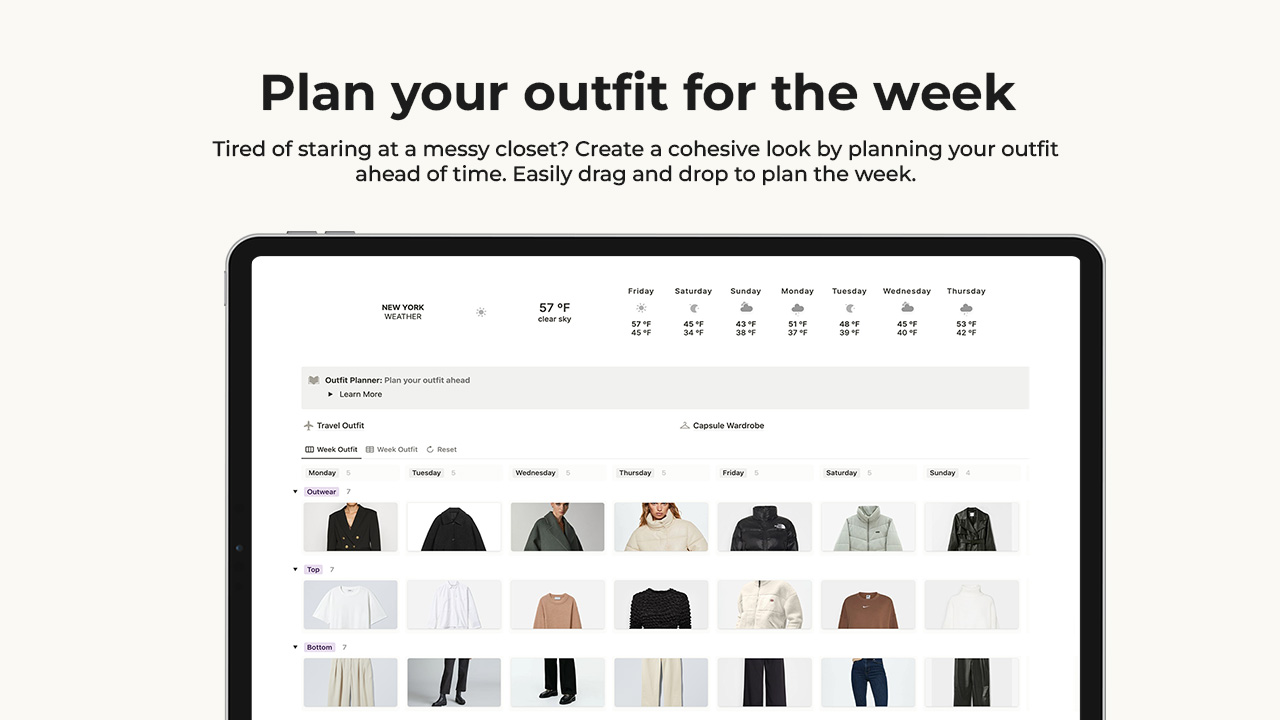 7+ Best & Aesthetic Notion Wardrobe & Outfit Planner Templates to ...