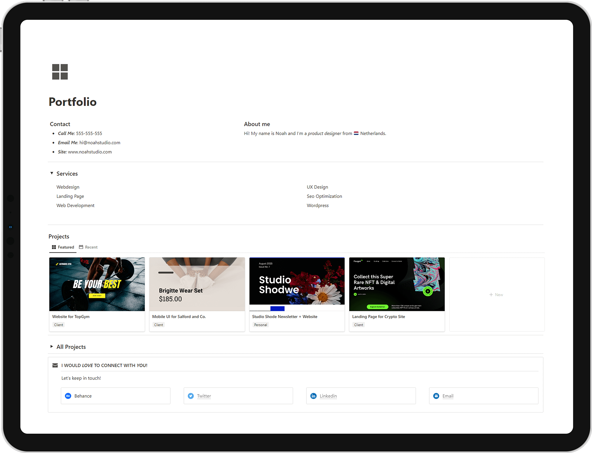 Notion Portfolio - Free Notion Template