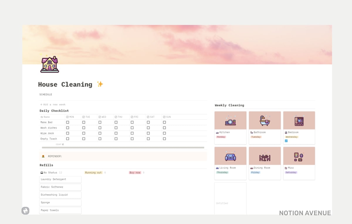 12+ Notion Cleaning Templates to Simplify your Cleaning Schedule