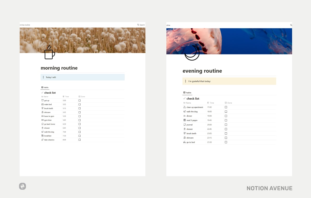 18 Notion Routine Templates (Morning and Night)