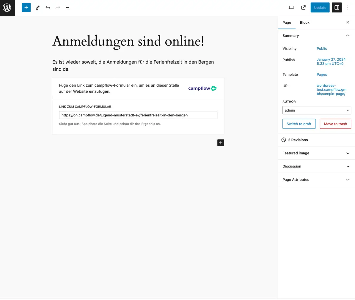 Wordpress Plugin Integration in campflow