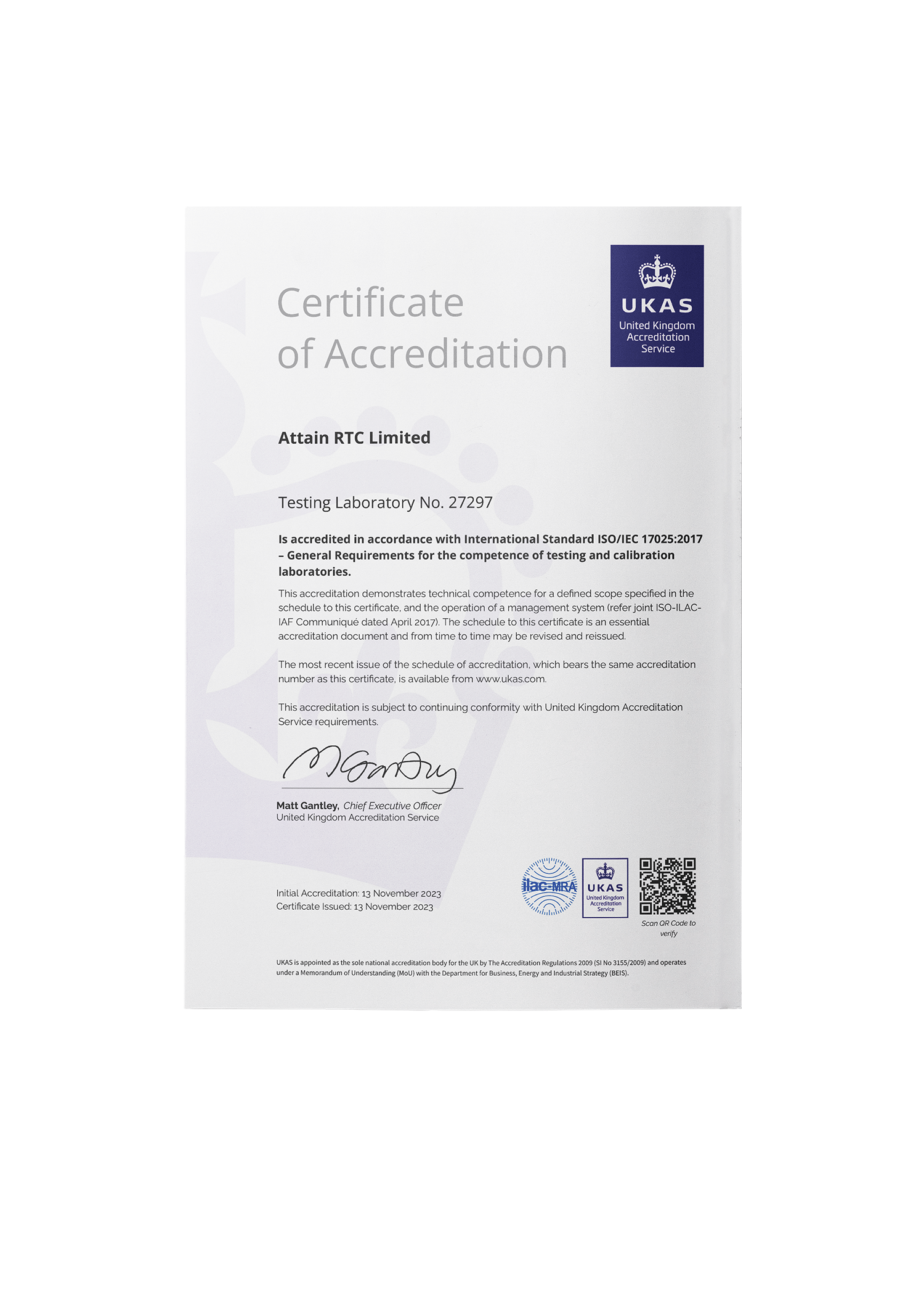 Attain RTC | UKAS-accredited testing laboratory