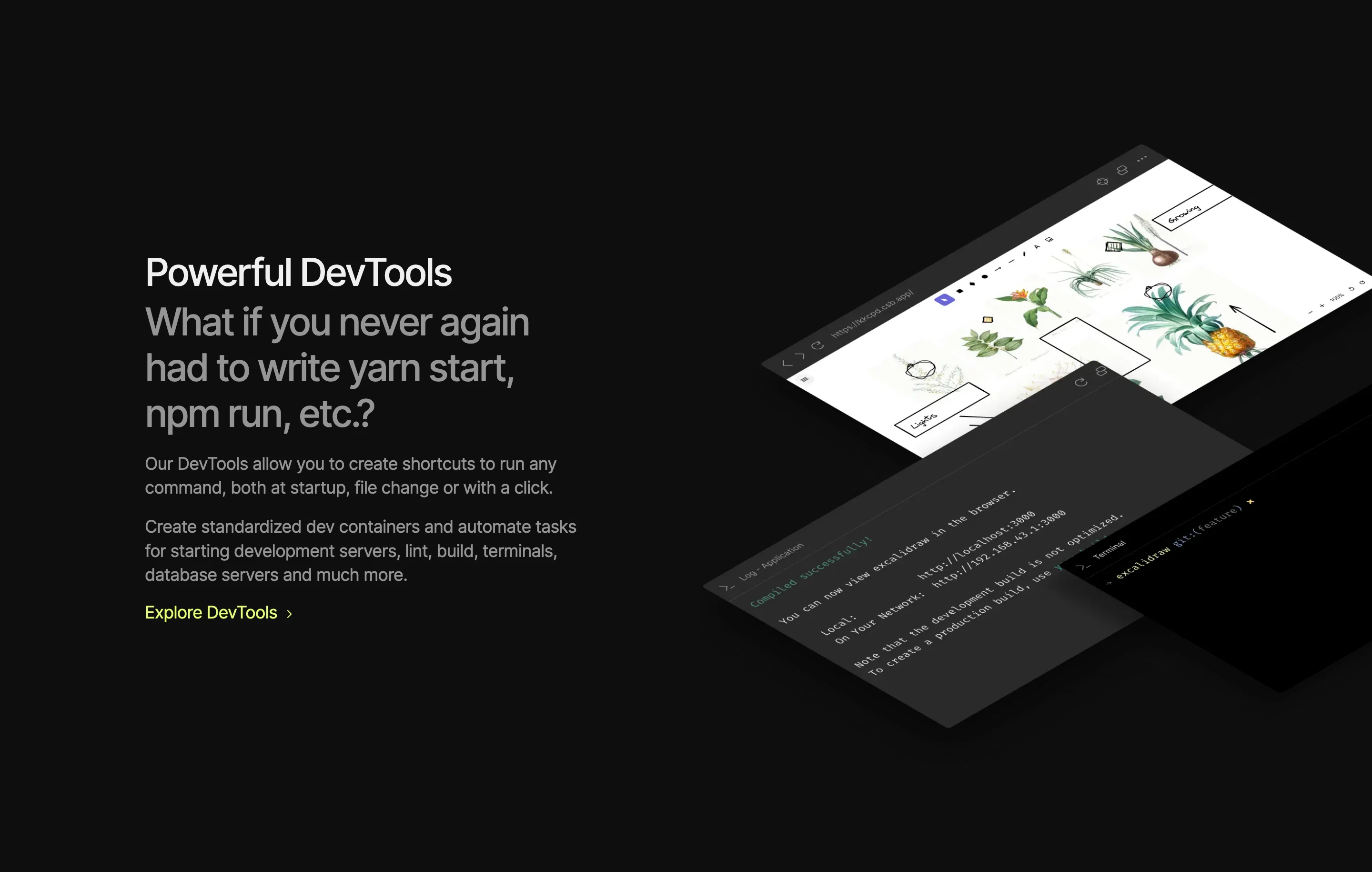 Codesandbox Features Page Section DevTools | Feature Section Design Design