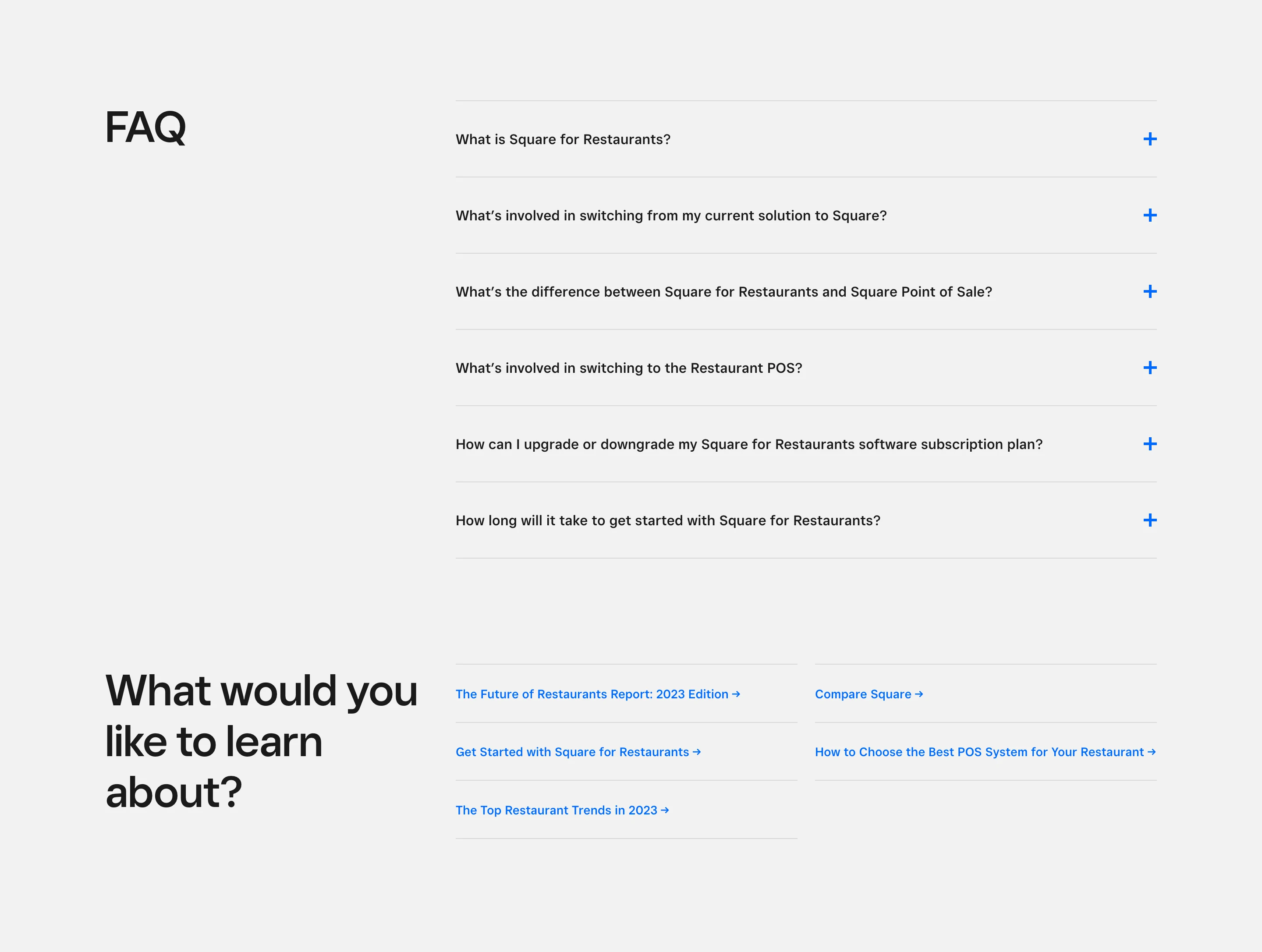 Squareup Restaurant Page Section FAQs | FAQ Section Design Design