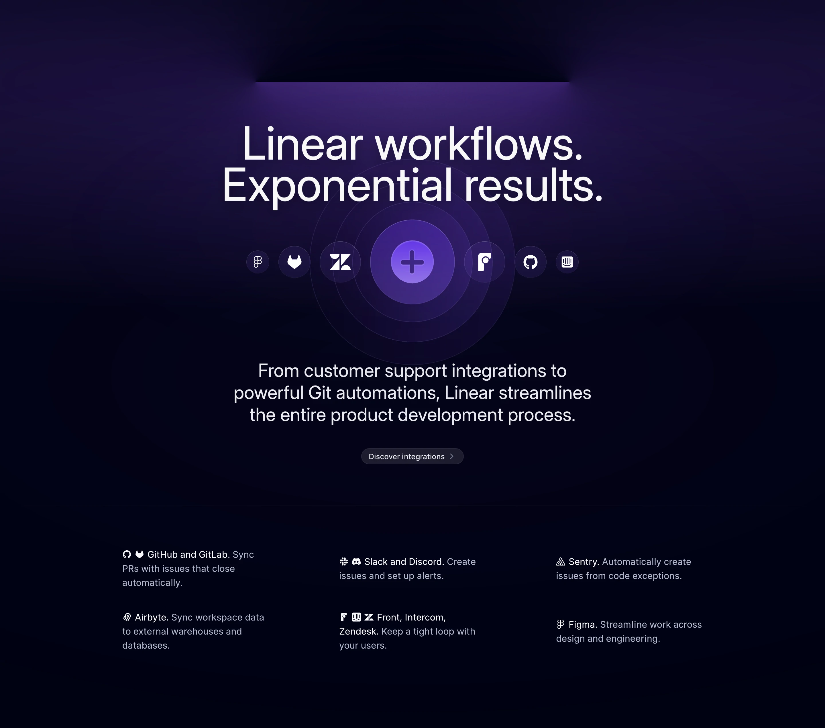 Linear Home Page Section Integrations | Feature Section Design Design Linear Home Page Section Integrations | Feature Section Design Design