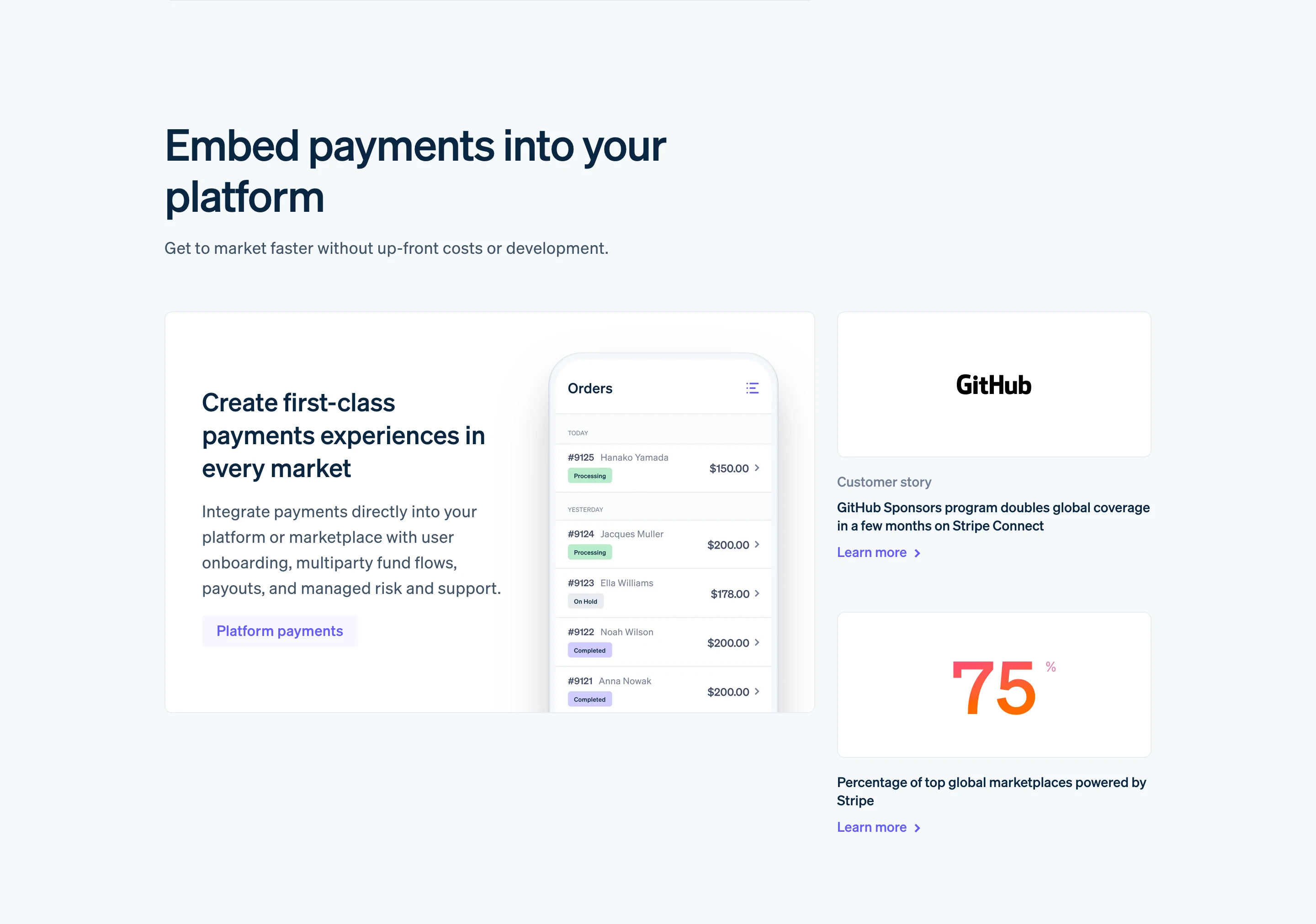 Stripe Startup Page Section Embed Payment | Feature Section Design Design