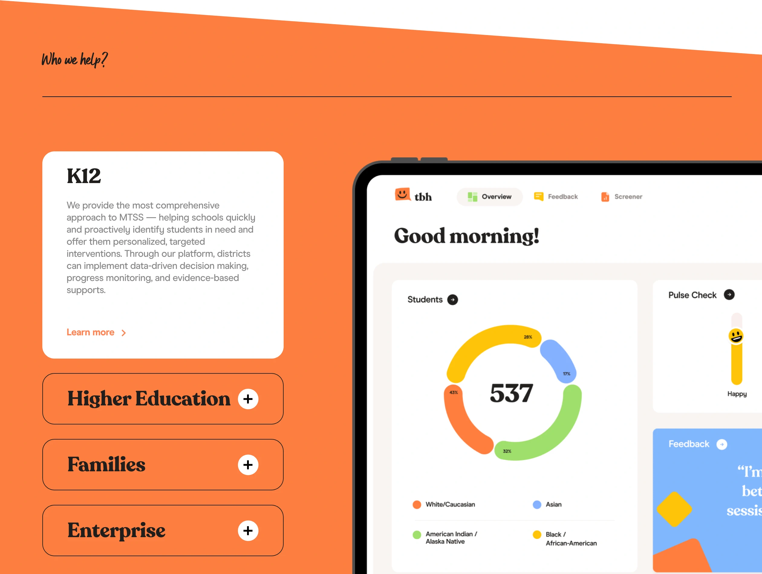 TBH Home Page Section Who We Help | Feature Section Design Design