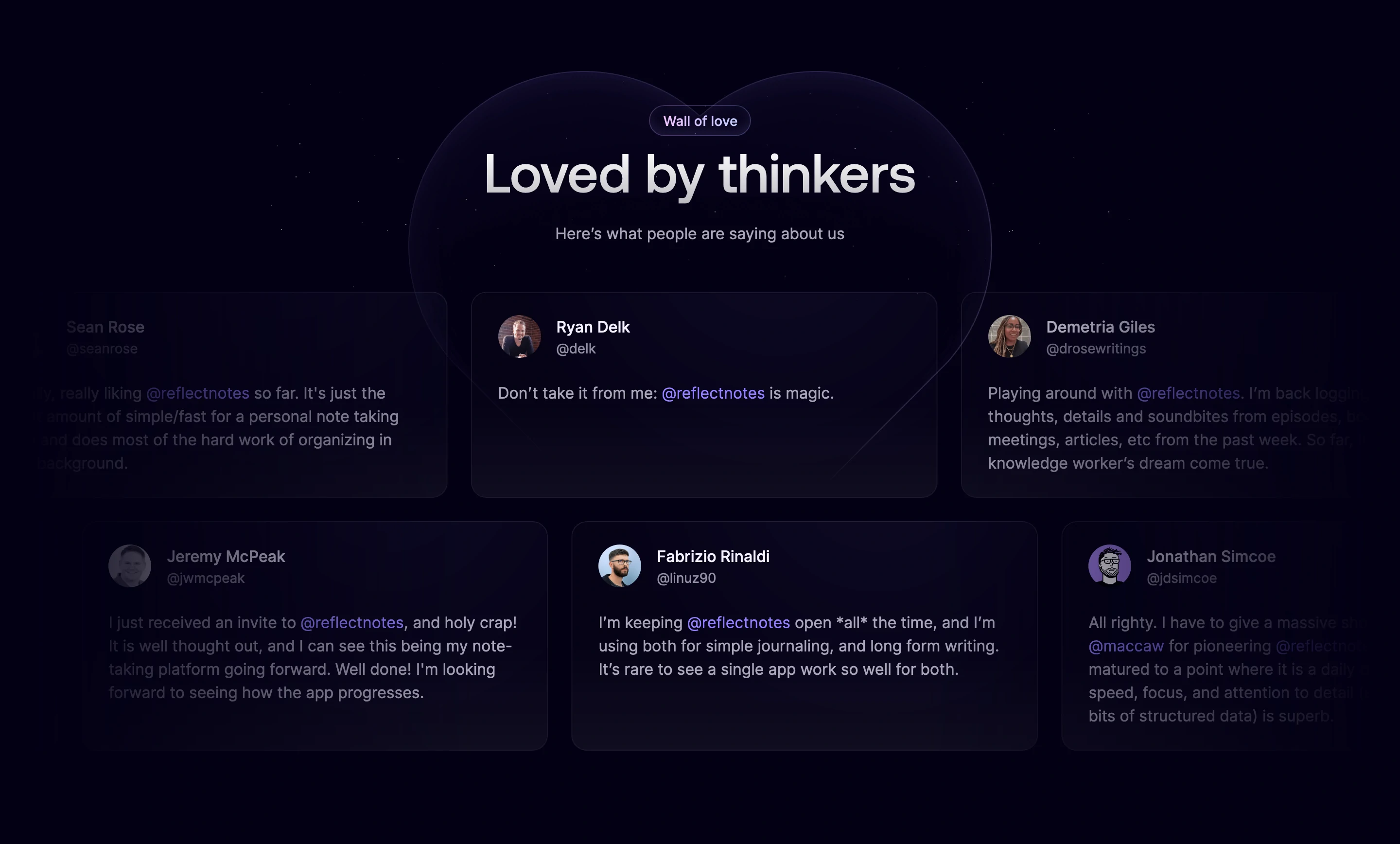 Reflect Home Page Section Wall of Love | Testimonial Section Design Design