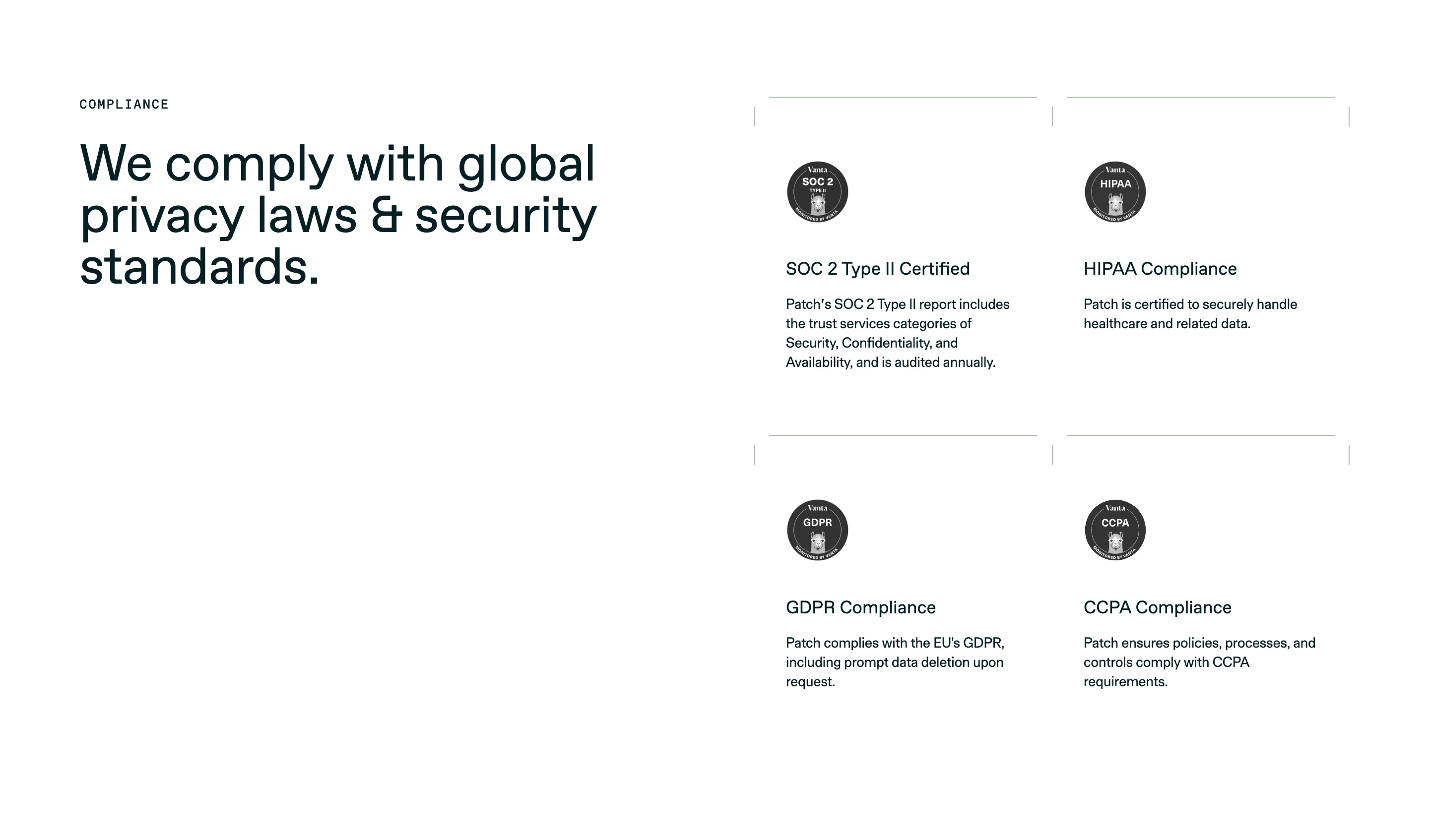 Patch Security Page Section Compliance | Feature Section Design Design