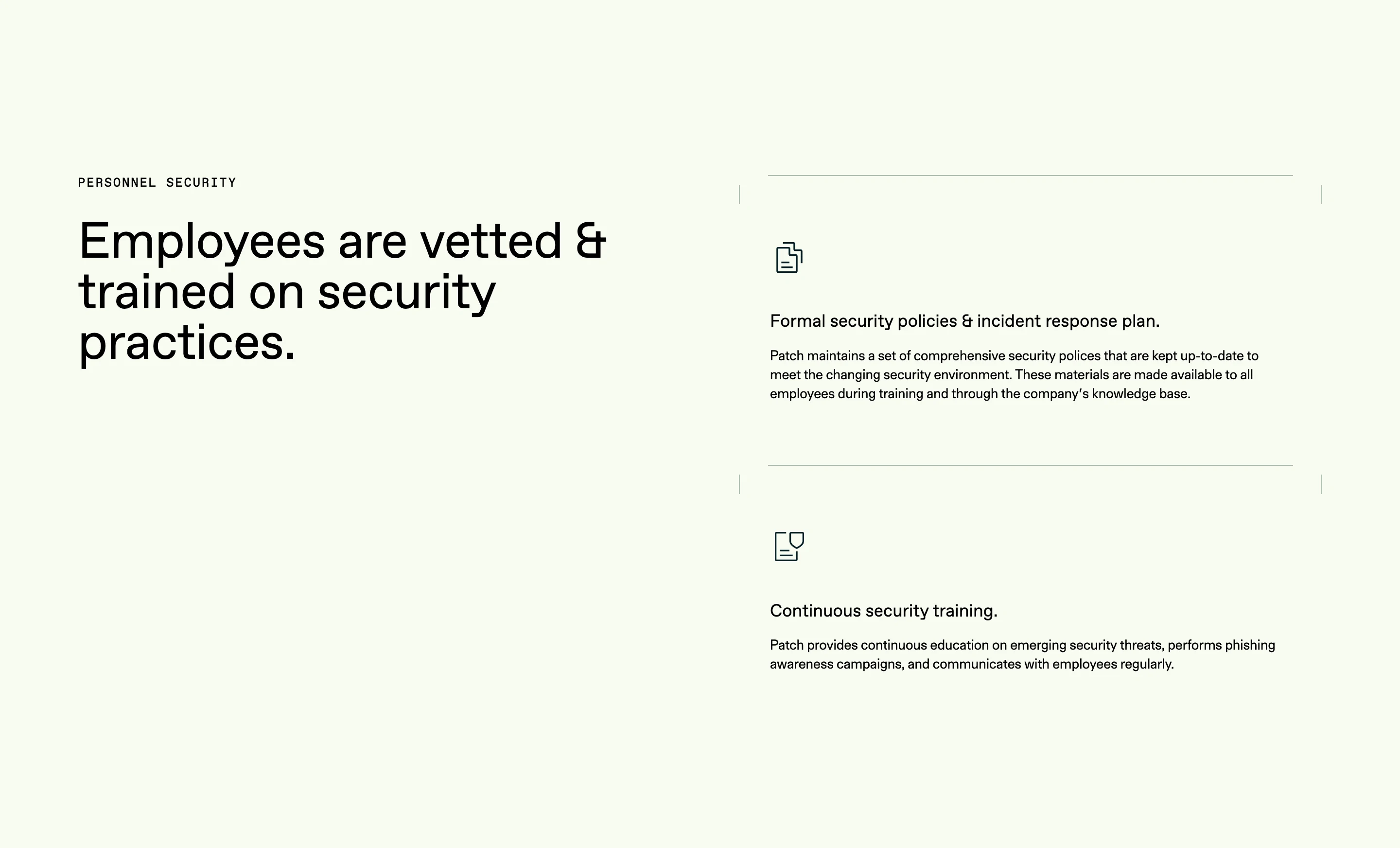 Patch Security Page Section Personnel Security | Feature Section Design Design