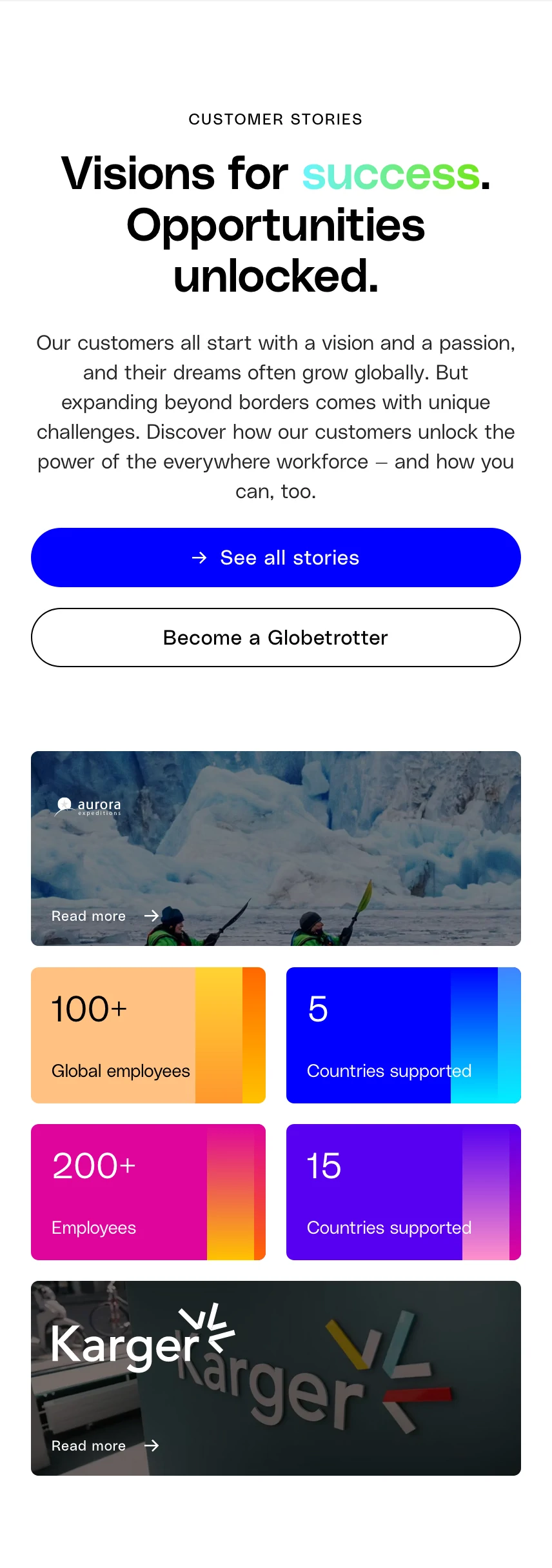 Globalization Partners Customer Stories Page Section Summary | Blog Section Design Design