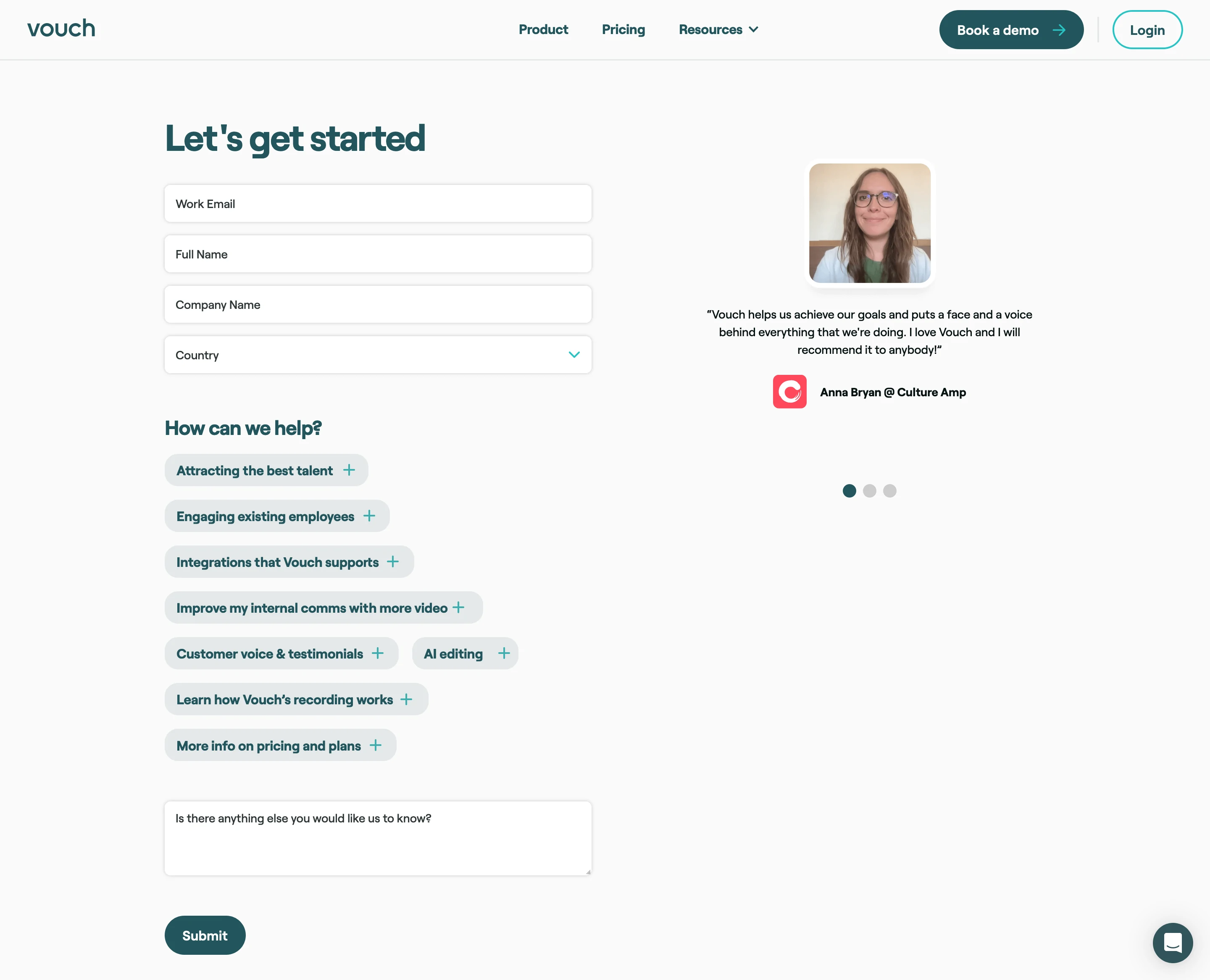 Vouch Request Demo Page Section Hero | Contact Section Design Design