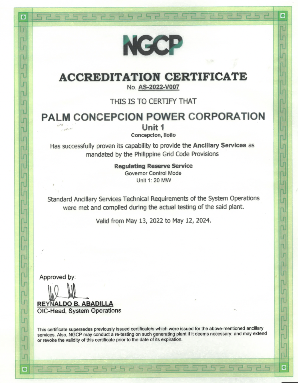 PCPC, first PH coal plant to pass as NGCP Regulating Reserve