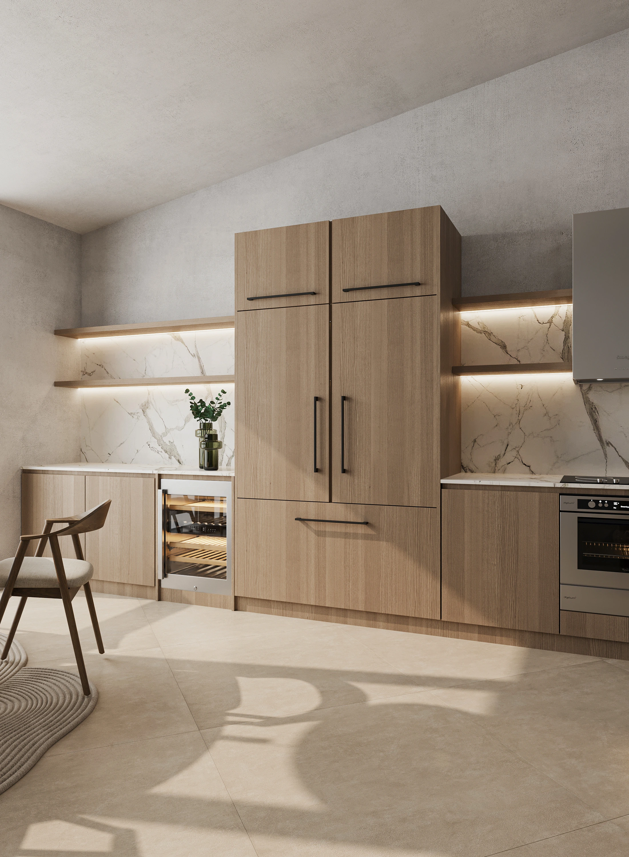 Plain Collection: Natural Oak Design Using Veneer Cabinets