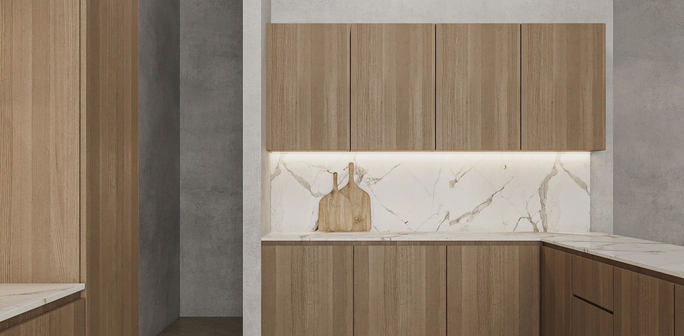 Plain Collection: Natural Oak Design Using Veneer Cabinets
