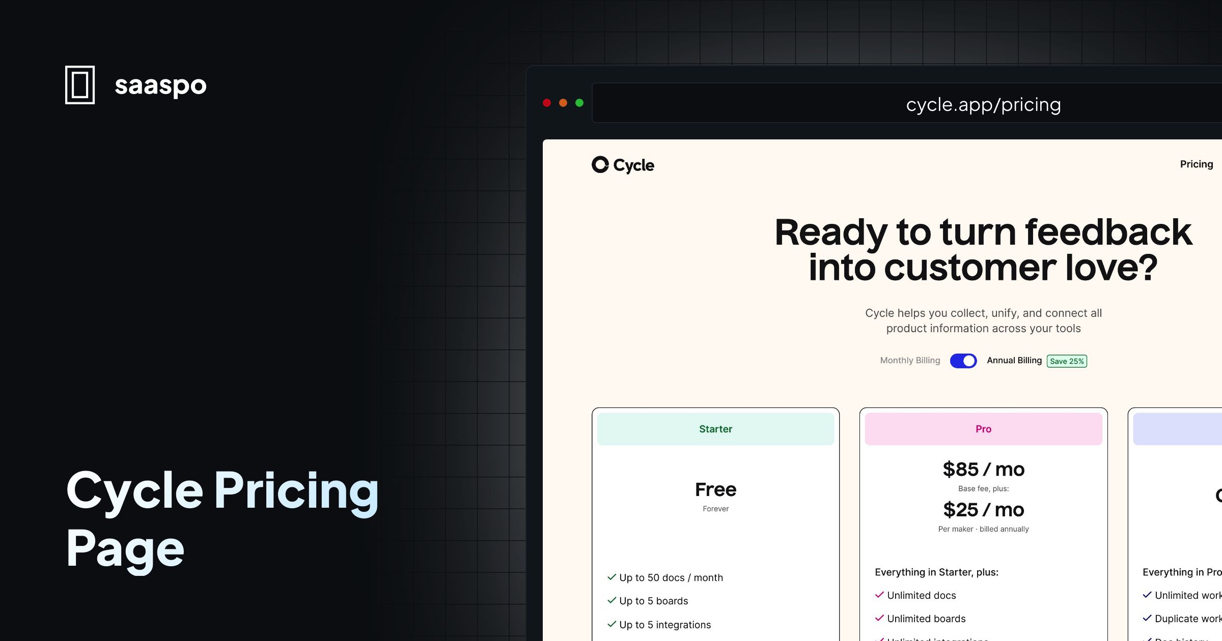 Saaspo | Cycle Pricing Page