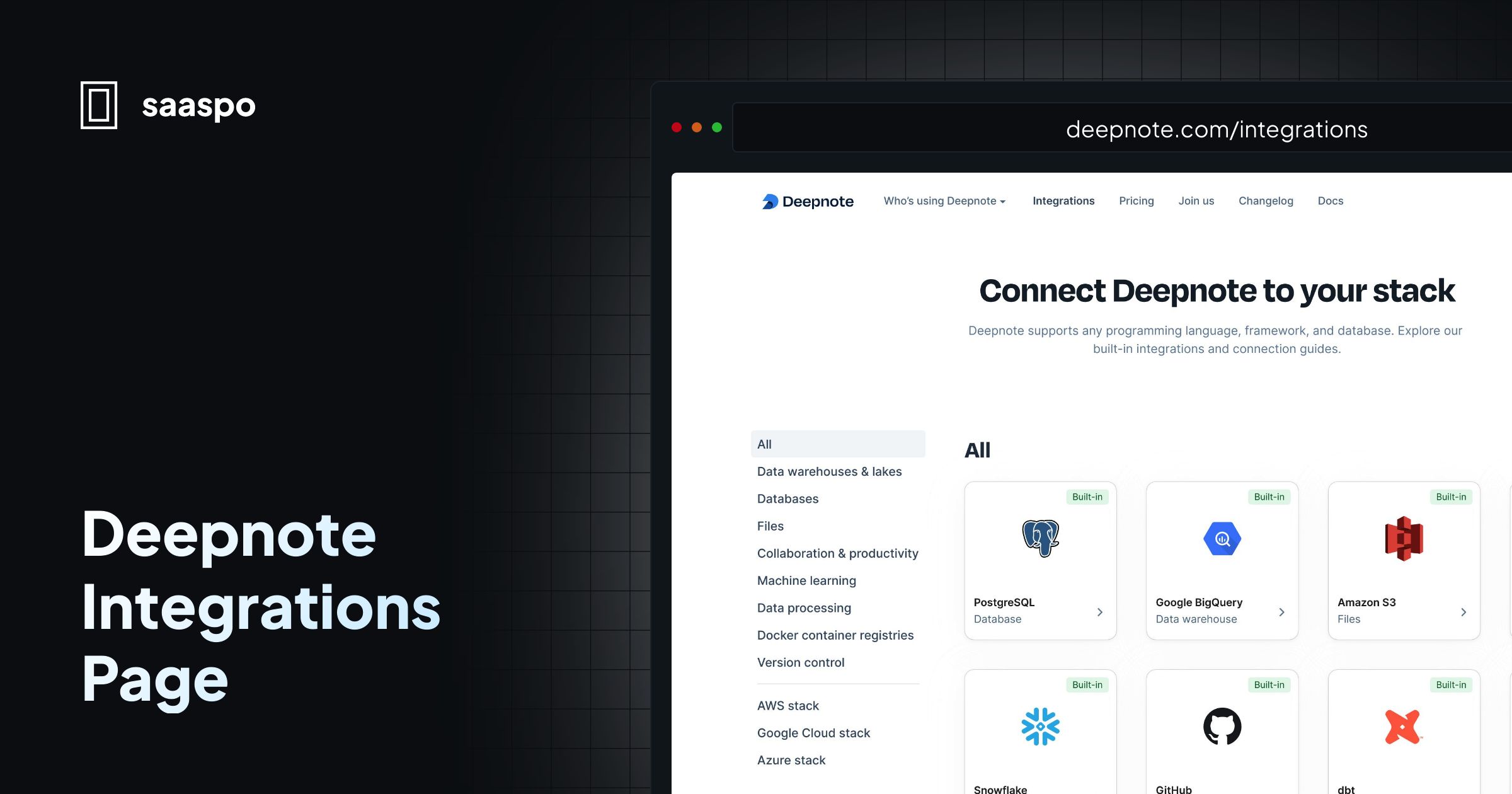 Saaspo | Deepnote Integrations Page