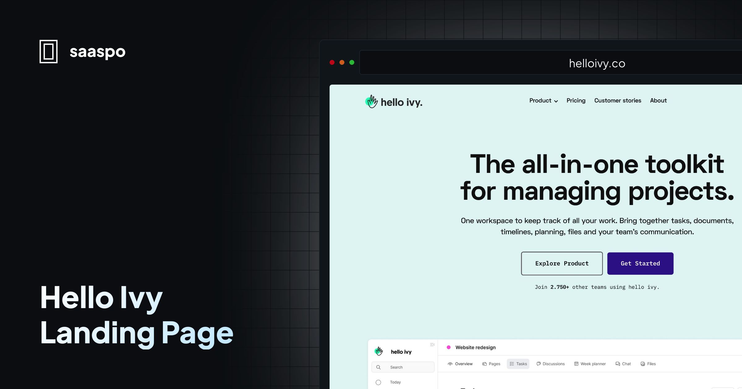 Saaspo | Hello Ivy Landing Page