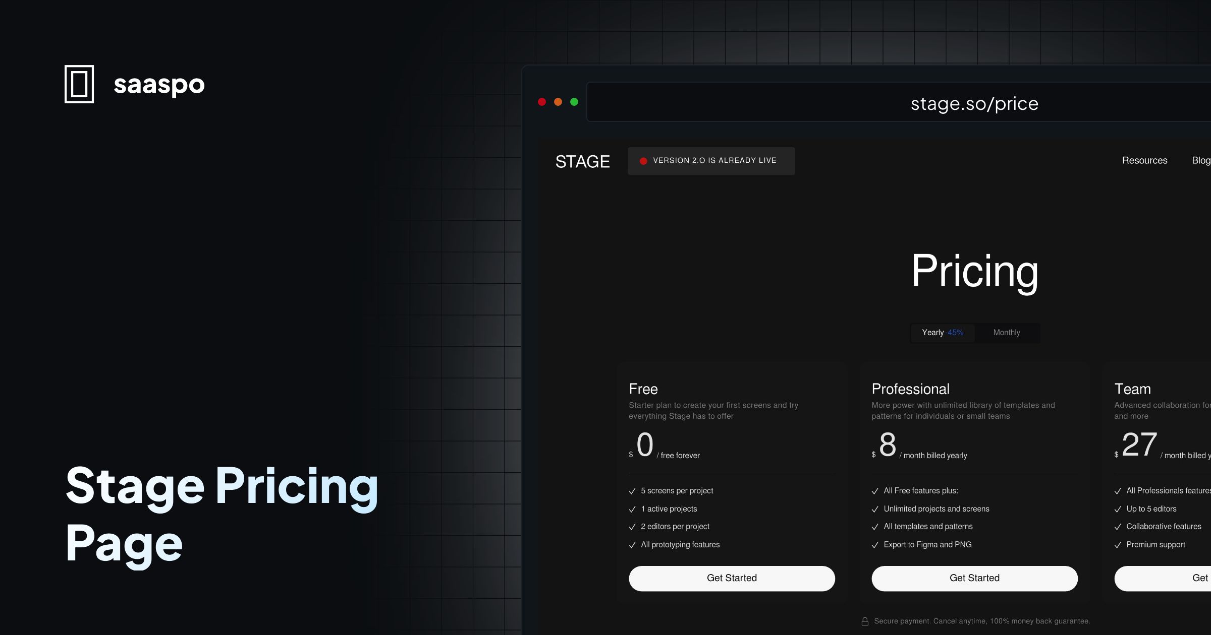 Saaspo | Stage Pricing Page