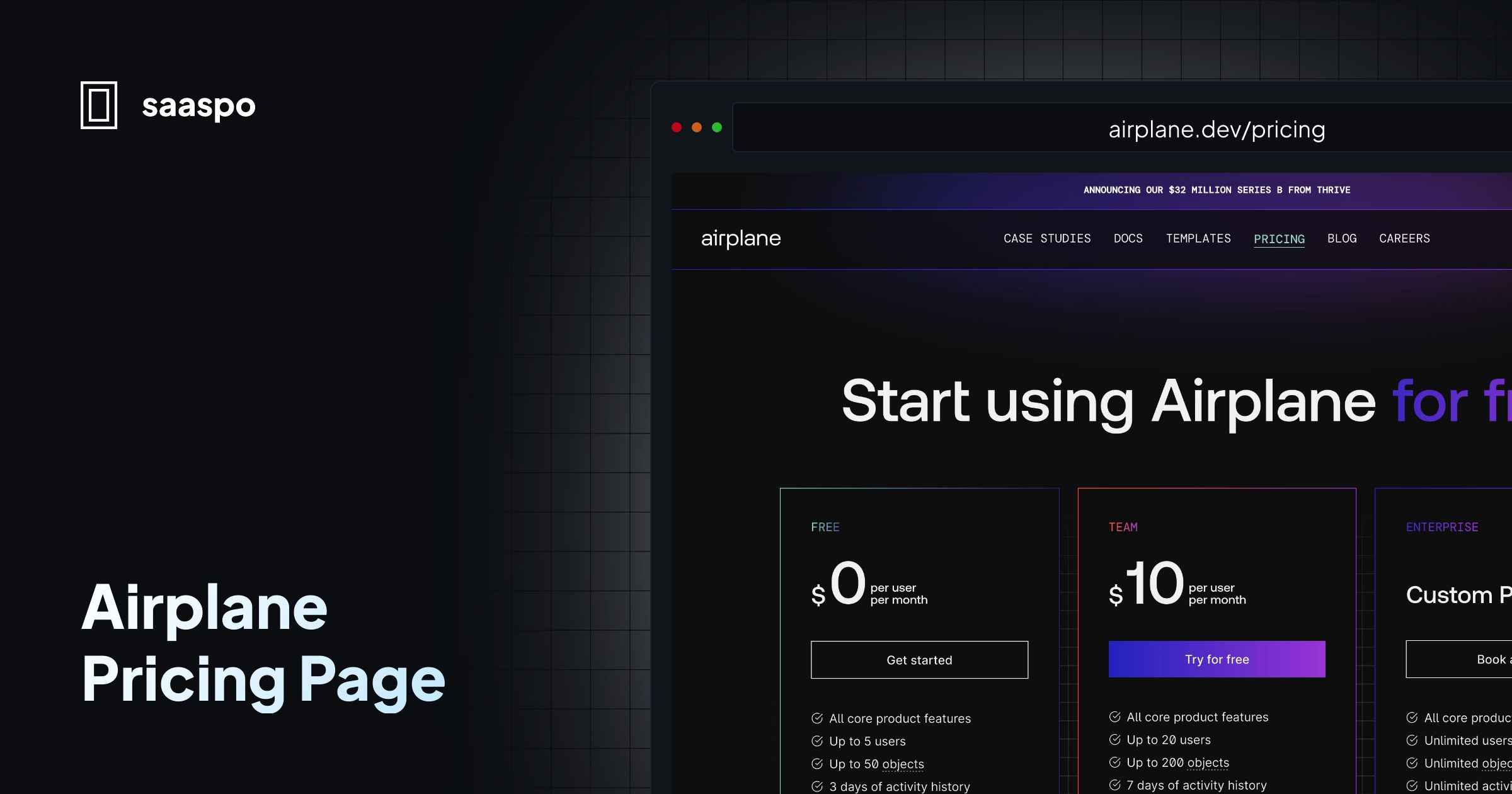Saaspo | Airplane Pricing Page
