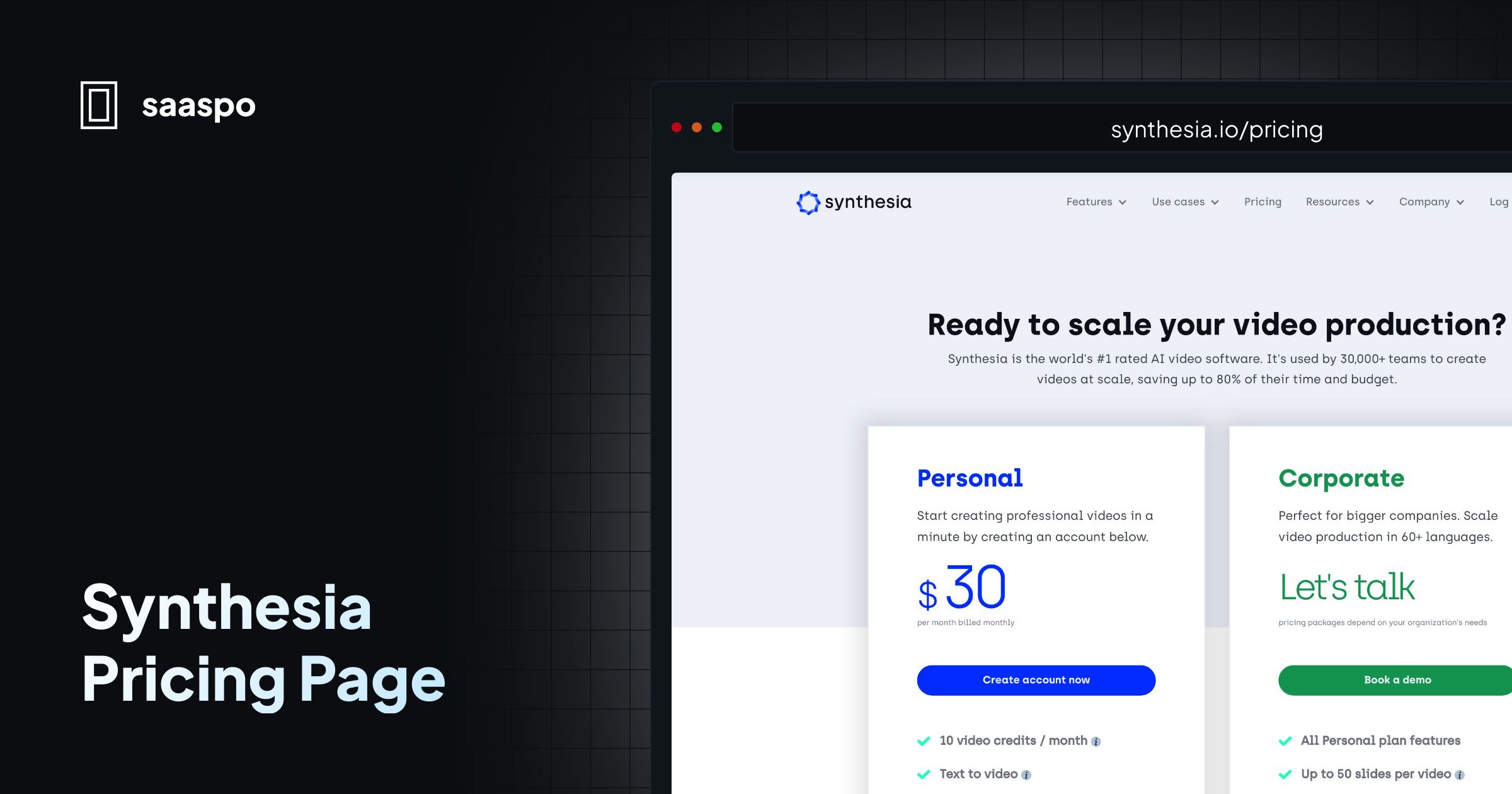 Saaspo | Synthesia Pricing Page