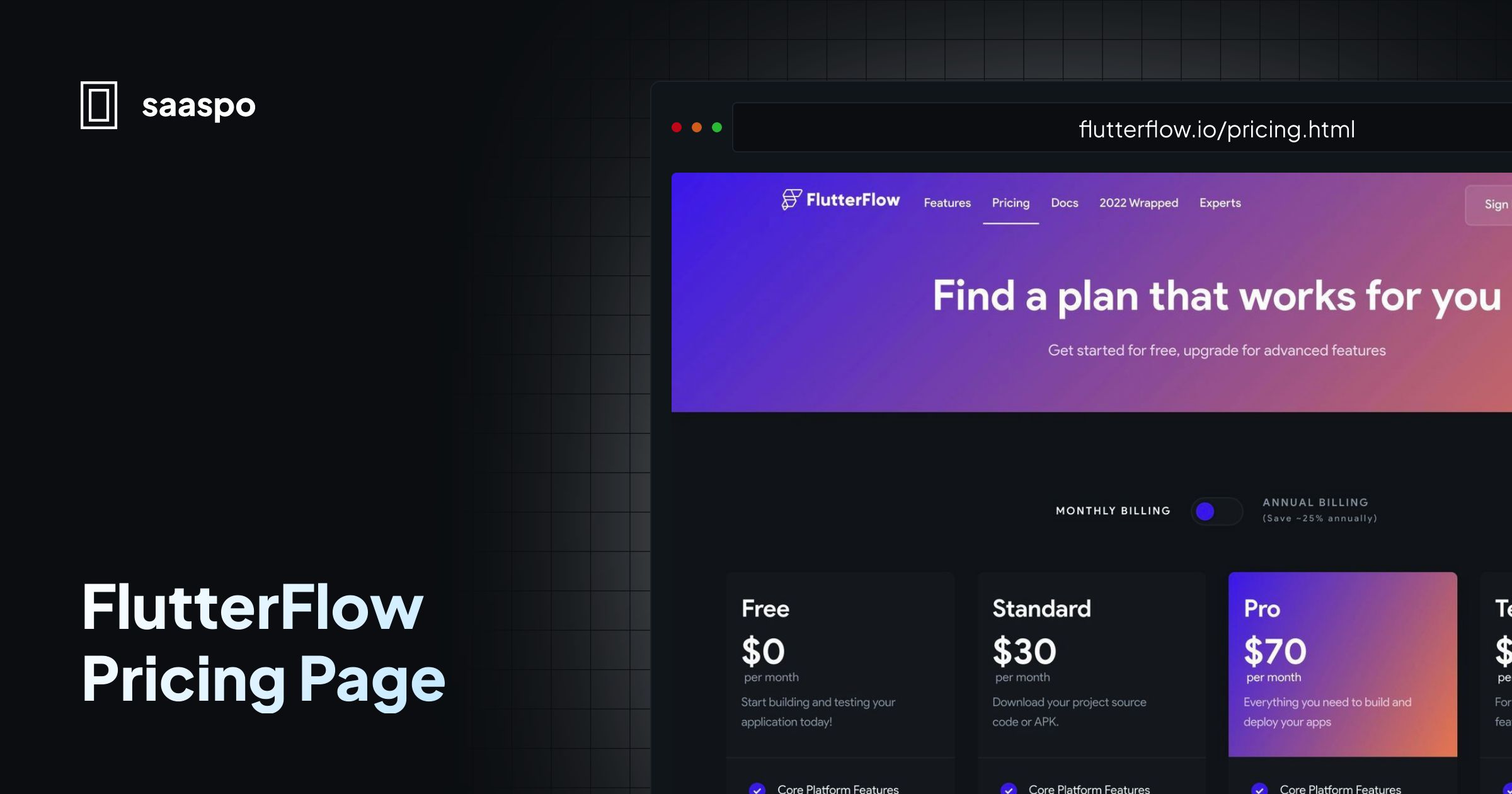 Saaspo | FlutterFlow Pricing Page