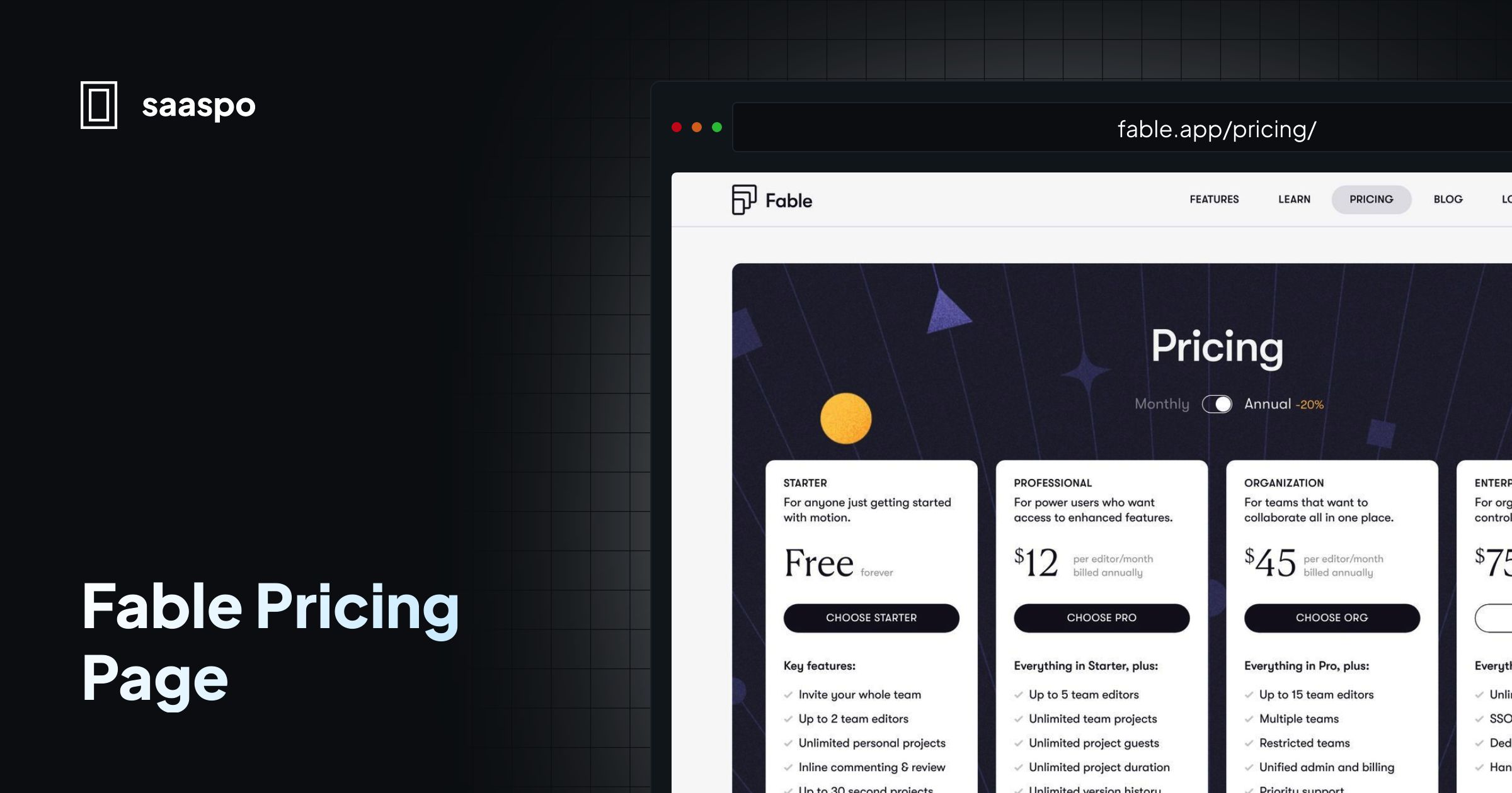 Saaspo | Fable Pricing Page
