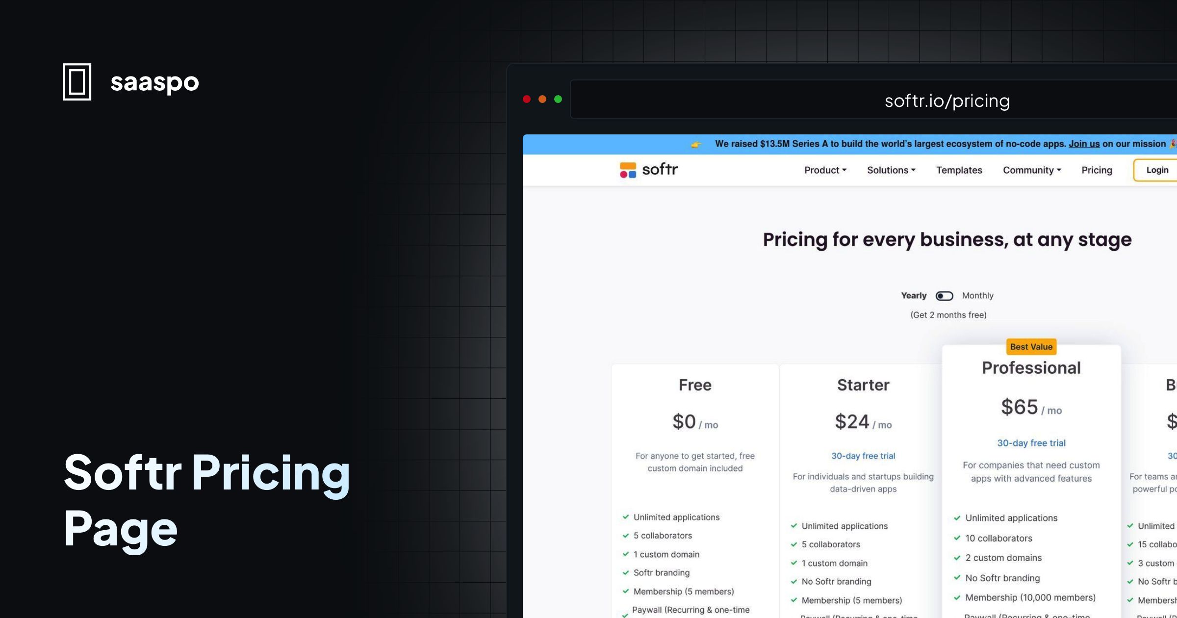 Saaspo | Softr Pricing Page