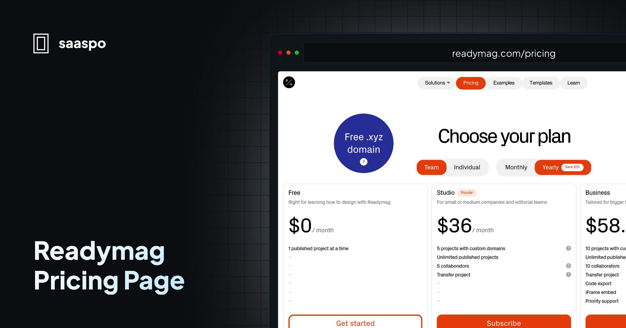 Saaspo | Readymag Pricing Page