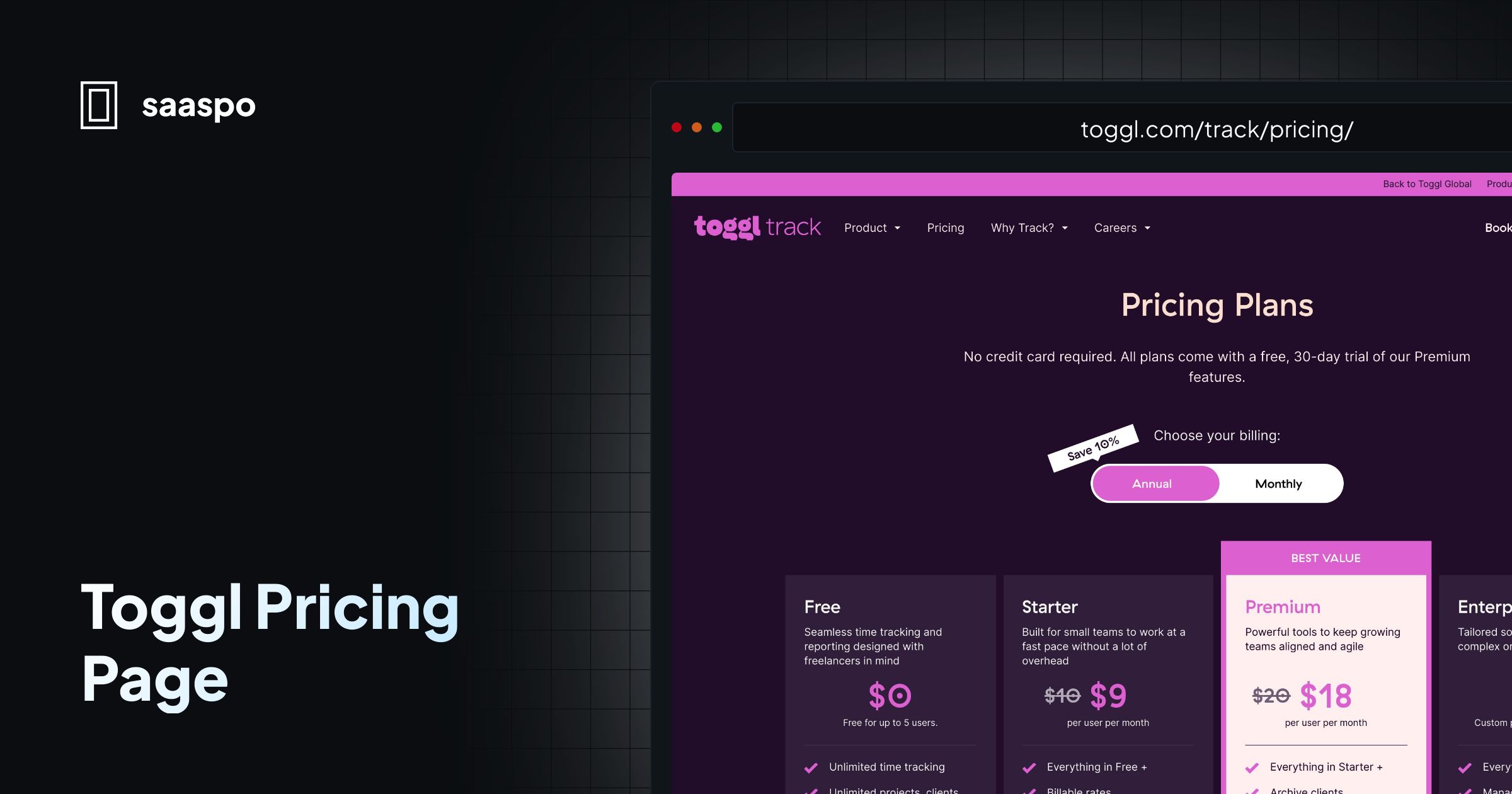 Saaspo | Toggl Pricing Page