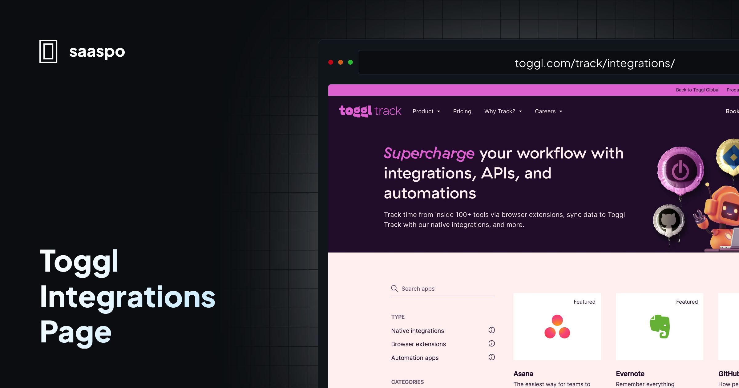 Saaspo | Toggl Integrations Page