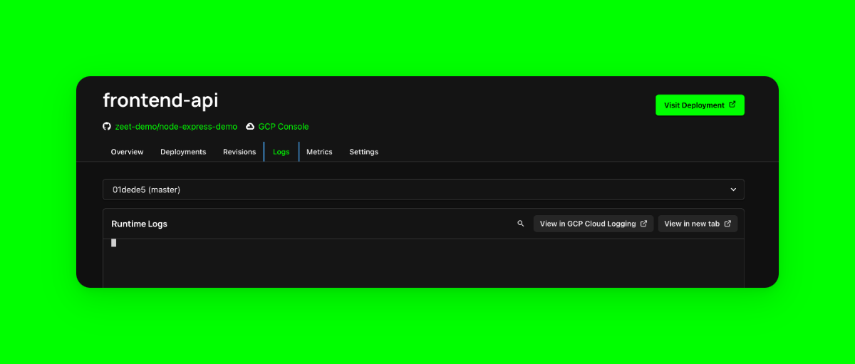 View Historical Logs with Zeet's Cloud Monitoring Display | Zeet.co