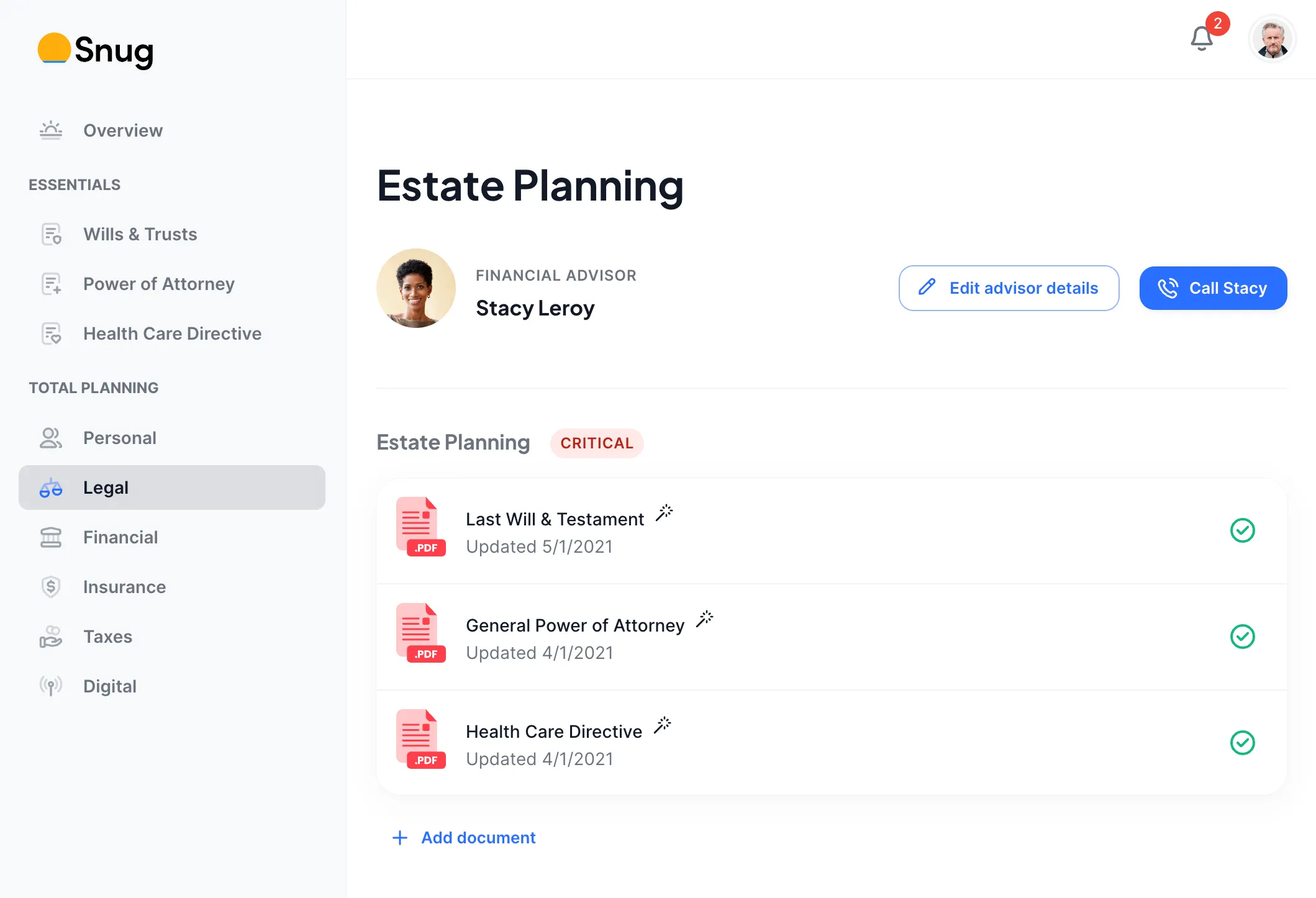 Estate Planning Software for Financial Advisors | Snug