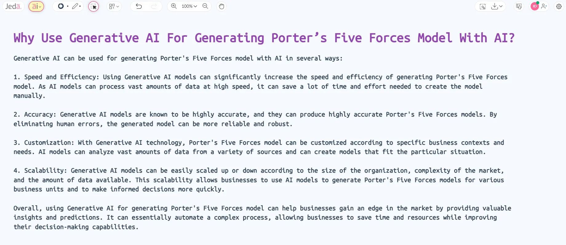 Generate Porter's Five Forces with AI on Jeda.ai's AI Workspace Canvas
