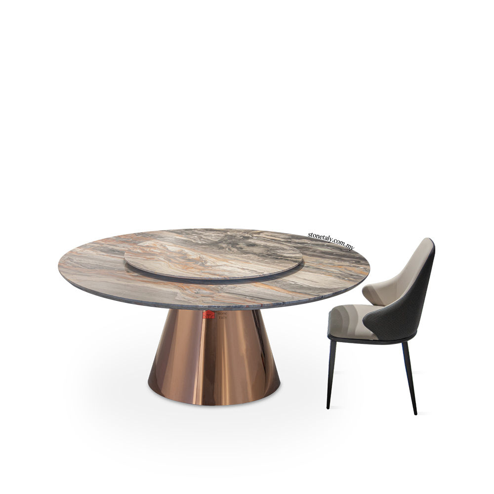 Brown Round Marble Table | 8 to 10 Seaters | Arabescato Orobico ...