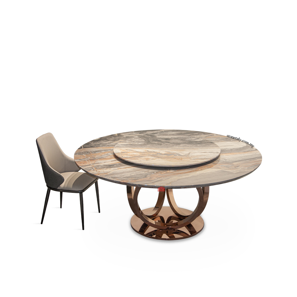 Brown Round Marble Table | 8 to 10 Seaters | Arabescato Orobico | Sagan ...