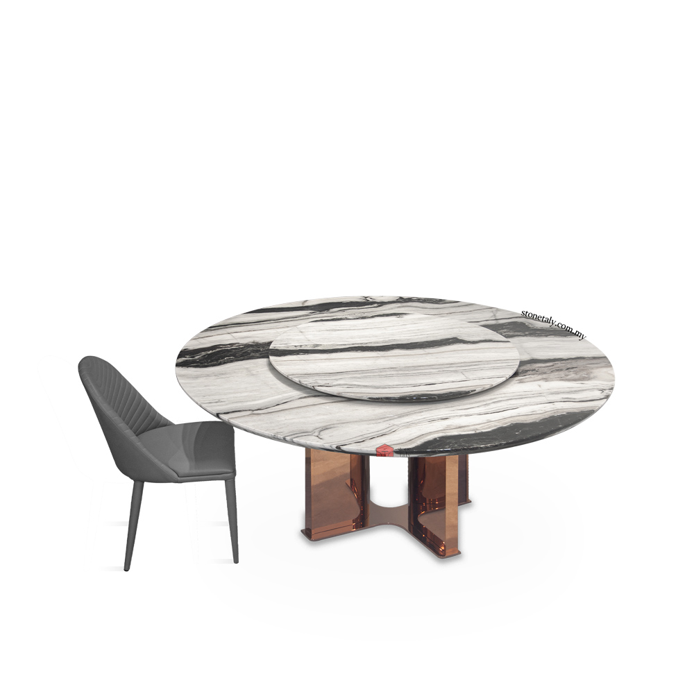 White Round Marble Table | 8 to 10 Seaters | Panda White | Roy Marble ...