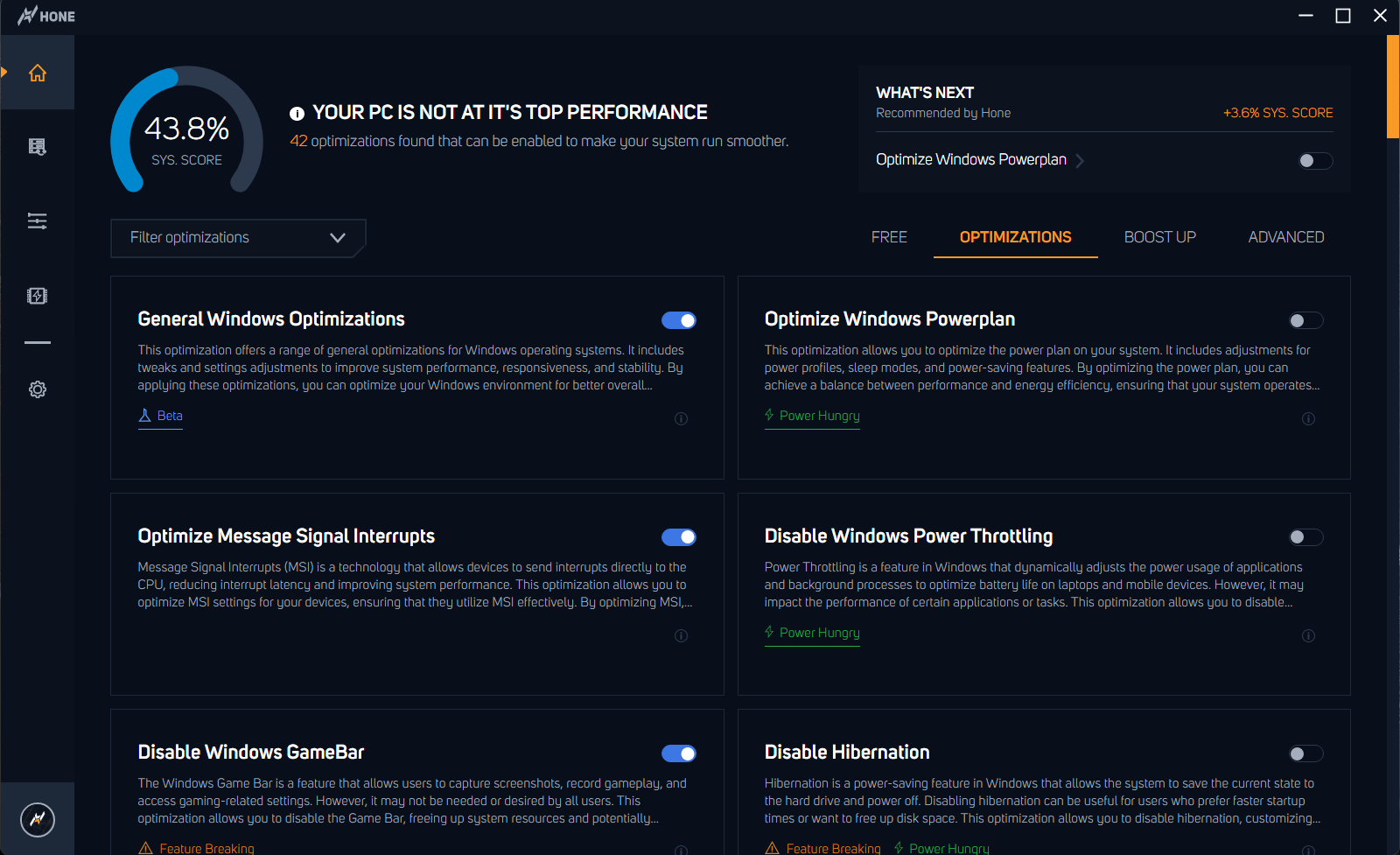 Hone - Optimize Your PC For Gaming