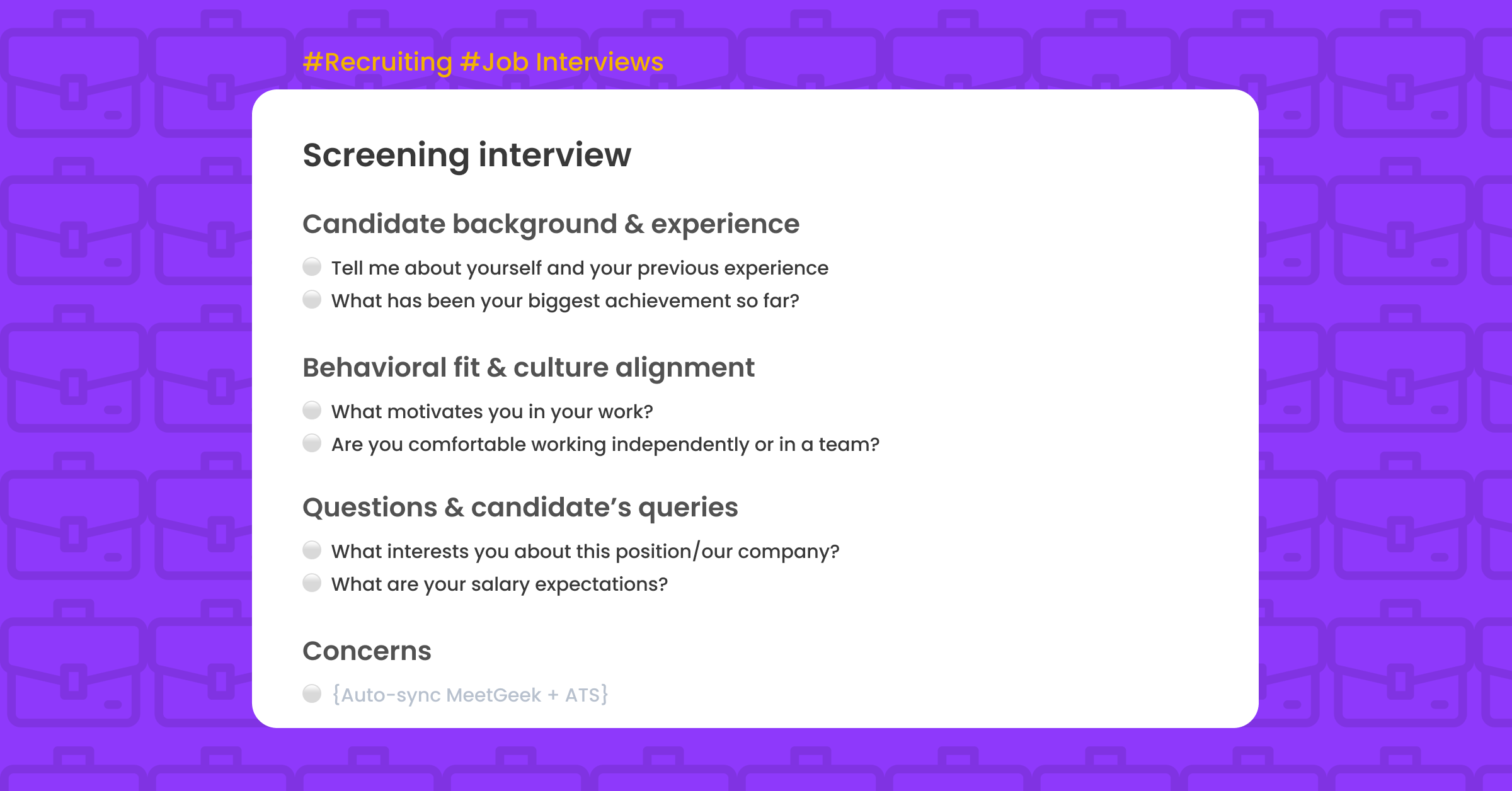 Free Screening Interview Template - MeetGeek