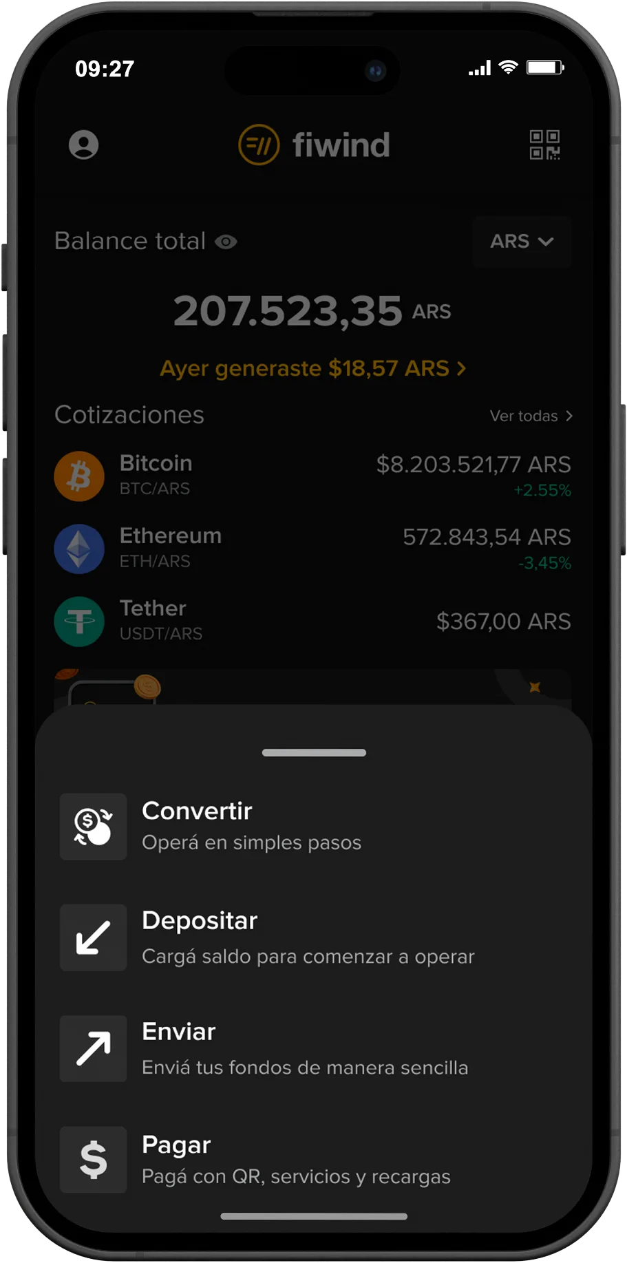 fiwind - Bitcoin, Ether, USDT y más