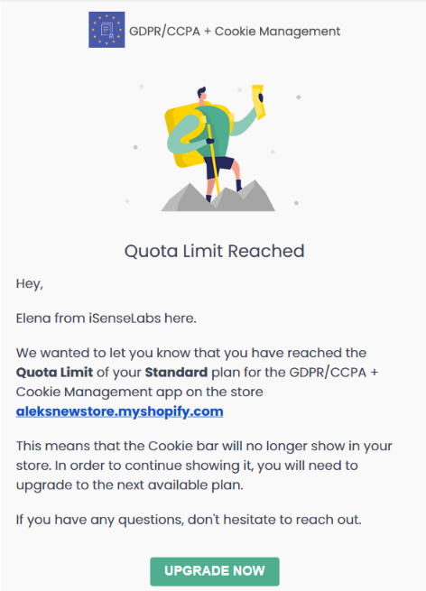 What should you know about the 90% quota reached emails?