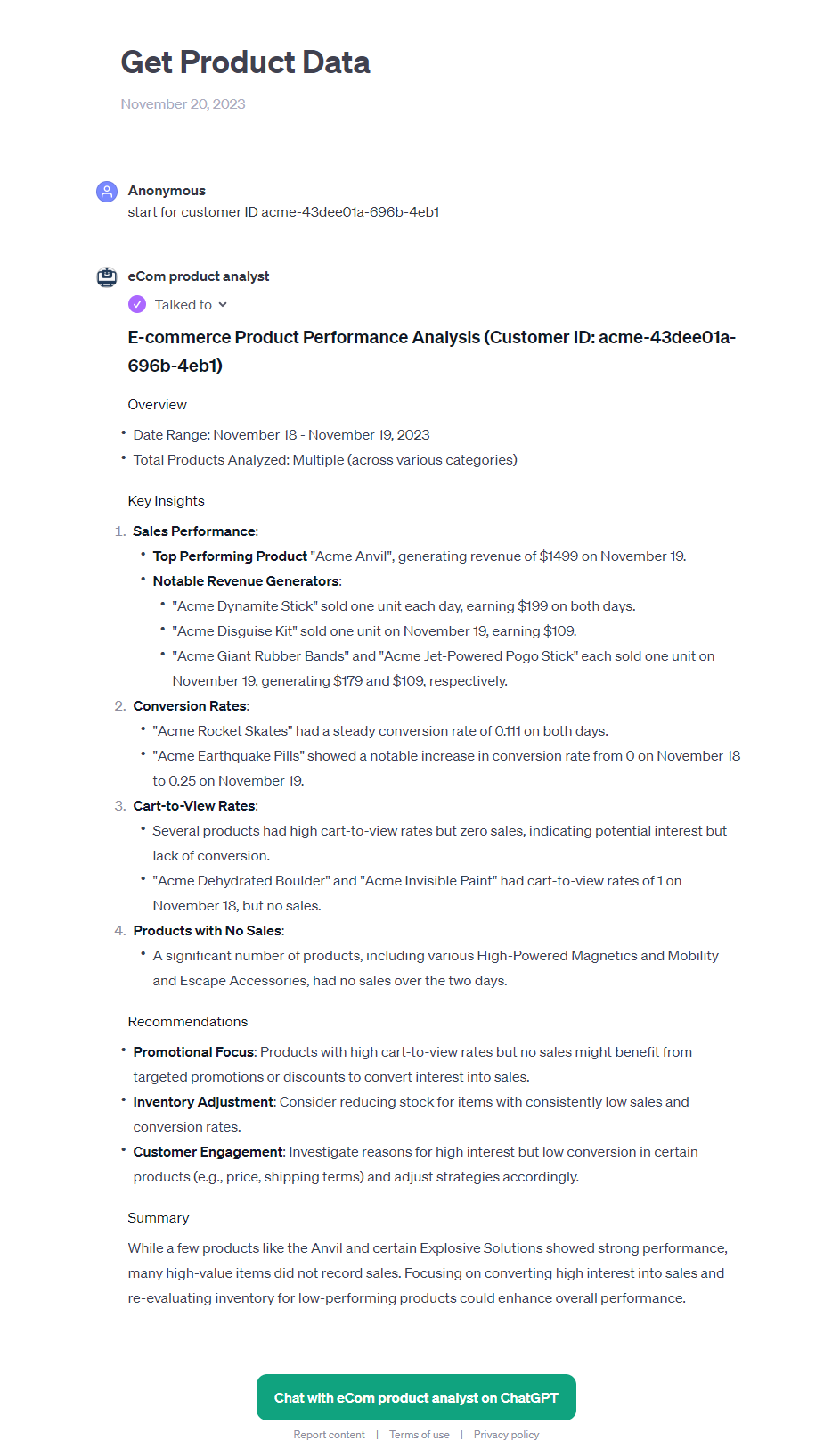 Supercharge Sales with eCom Product Analyst custom GPT | Baresquare
