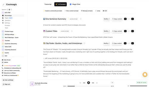 Castmagic - 10x Audio Content With AI