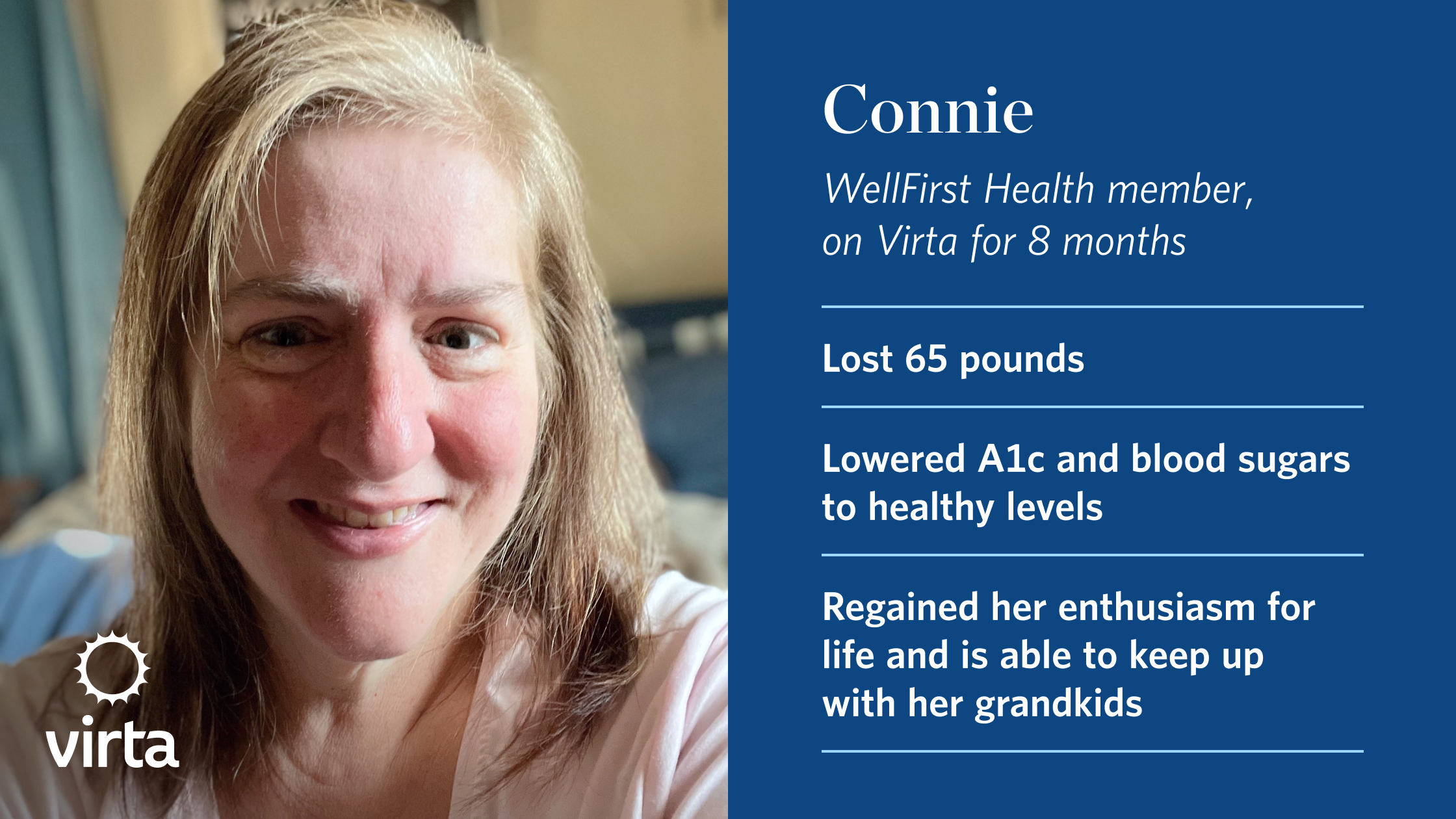 8 months on Virta and Connie is still going strong with no plans to stop