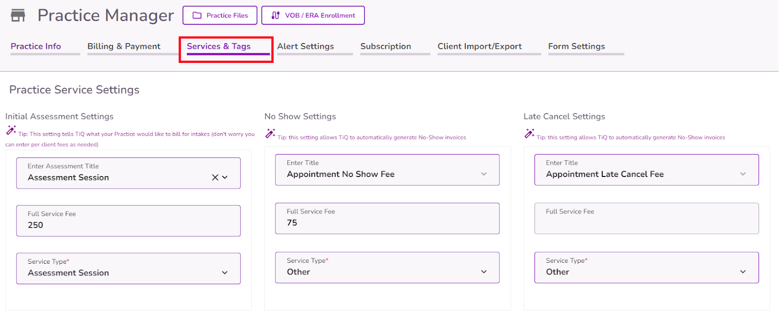How to Add Services in Practice Settings - TiQ Help Center