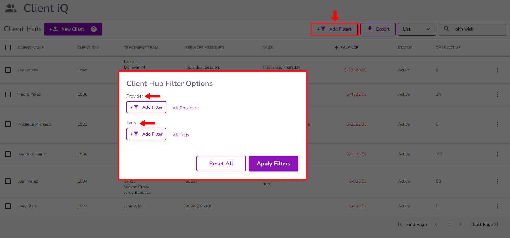 How to Filter and Sort Client Information - TiQ Help Center