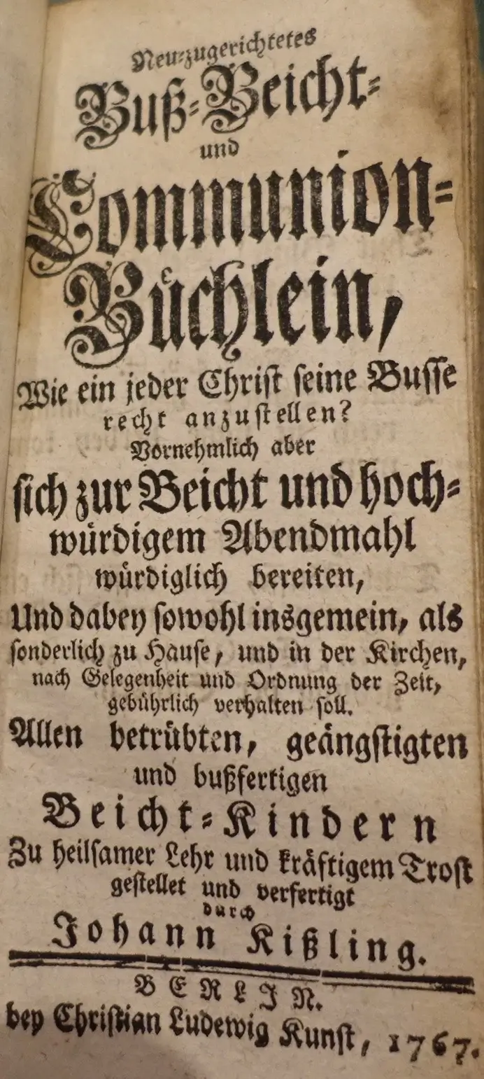 Johann Kißling, Neuzugerichtetes Buß-Beicht- und Communion-Büchlein