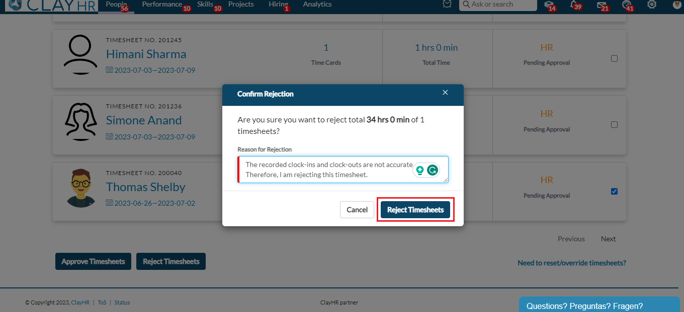 How to Approve / Reject Timesheets?