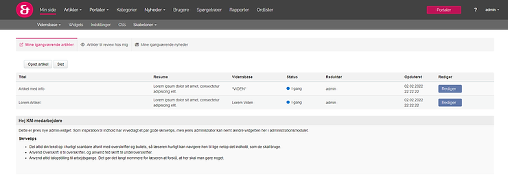 Tilføjelse af HTML widgets | Responza Knowledge