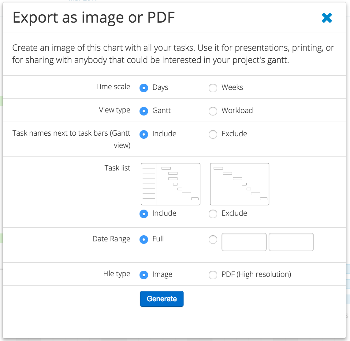 Instagantt | PDF and Enhanced Image Export